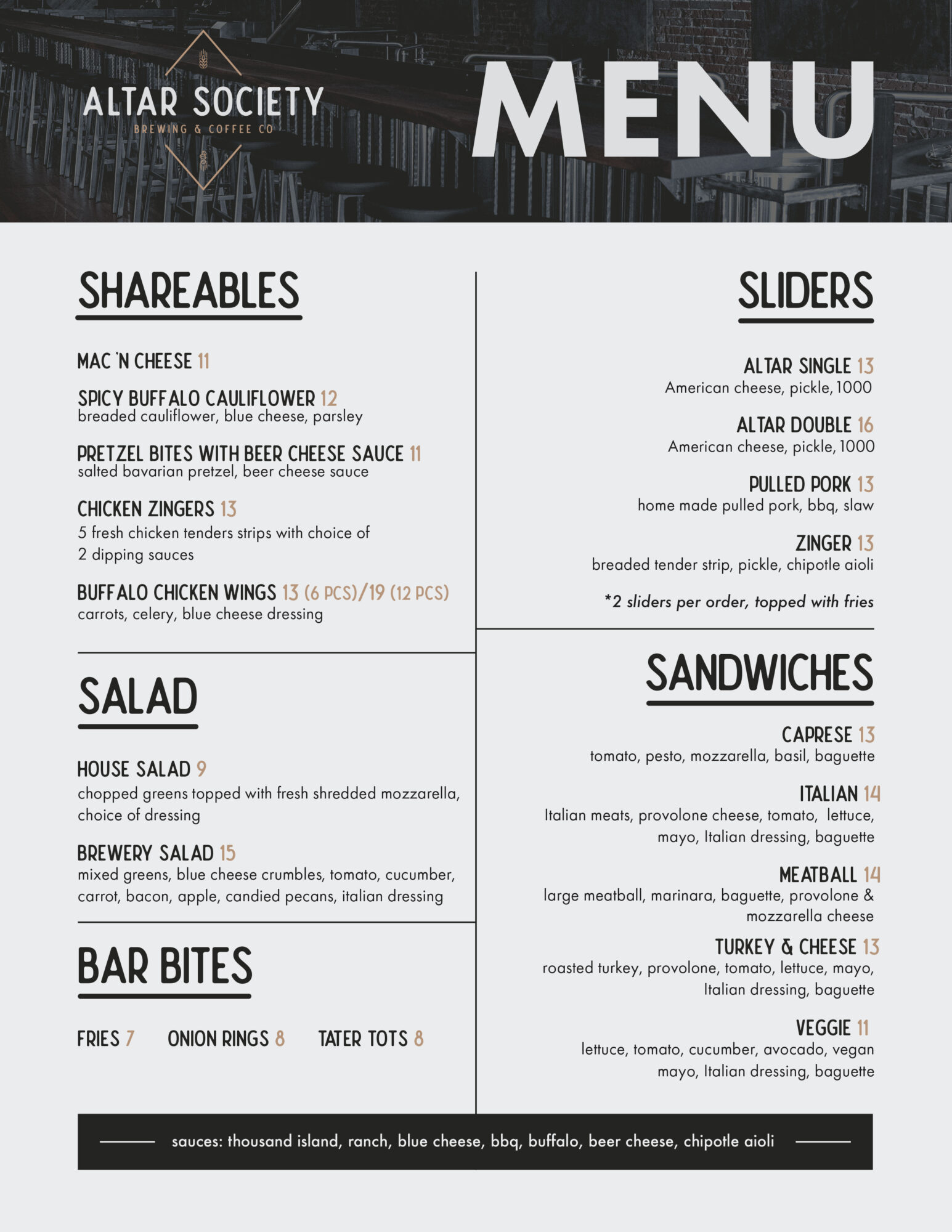Menus - Altar Society Brew Co